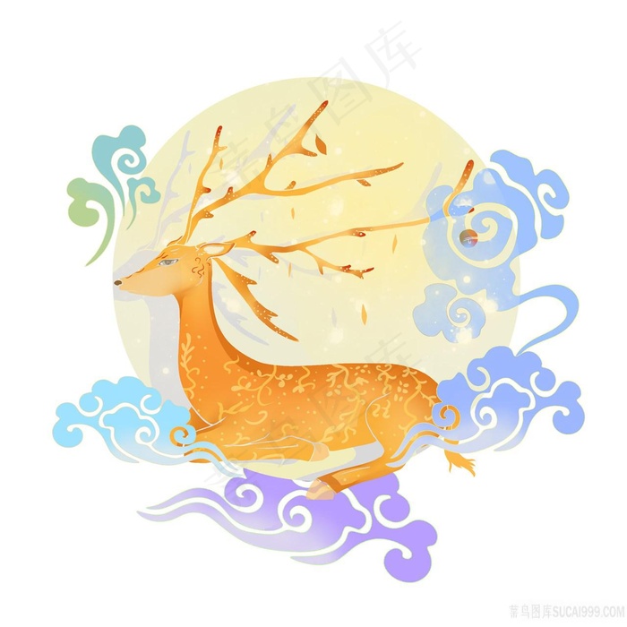 唯美梅花鹿PNG绘画图片 菜鸟图库